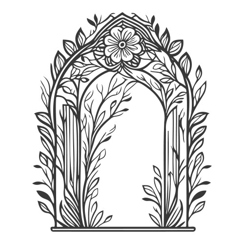 Wedding gate with ornament batik flower grey Vector Image