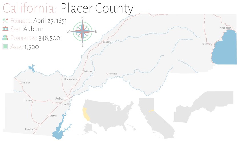 Map of placer county in california Royalty Free Vector Image