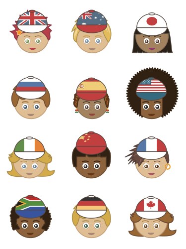 Cartoon character bring the flags of various Vector Image