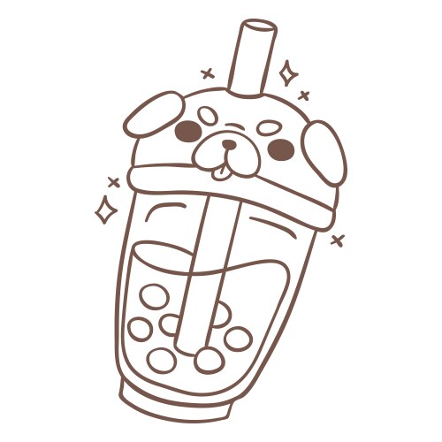 Cat boba tea stroke high quality Royalty Free Vector Image