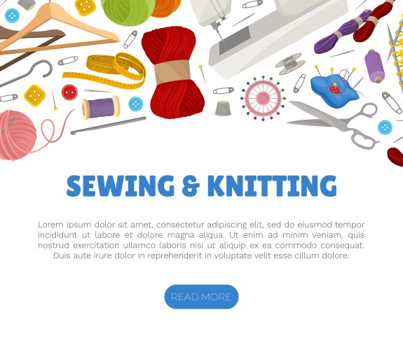 Knitting banner design with yarn and needle Vector Image