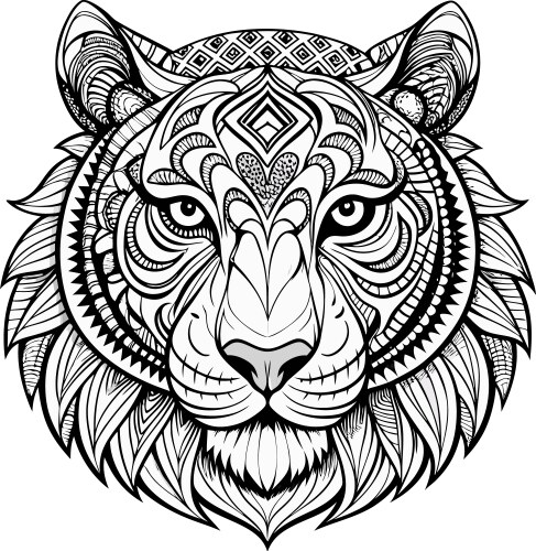 Tiger head mandala zentangle coloring page for Vector Image
