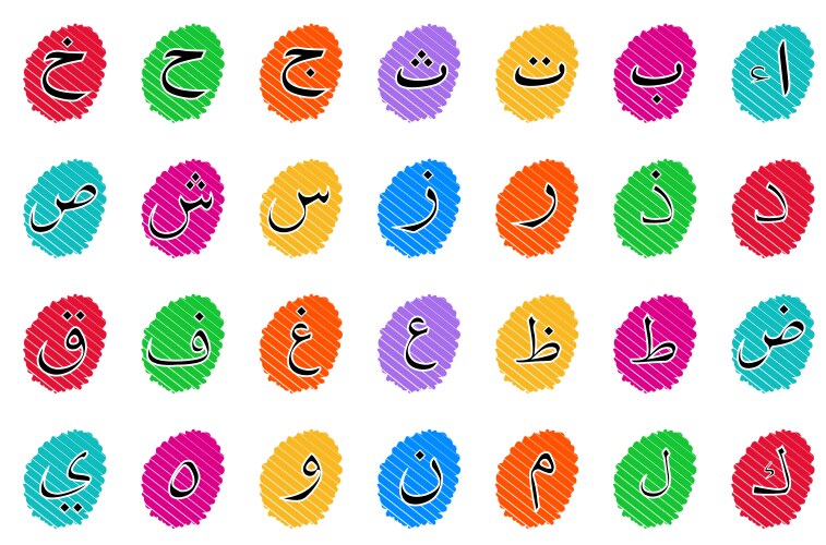 Arabic alphabet colorful Royalty Free Vector Image