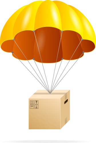 White parachute with cardboard box Royalty Free Vector Image