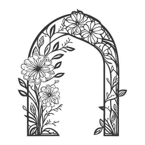 Wedding gate with ornament batik flower grey Vector Image