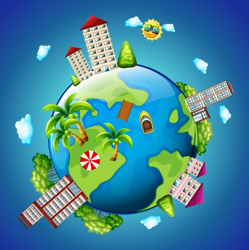 Houses and buildings around the earth Royalty Free Vector