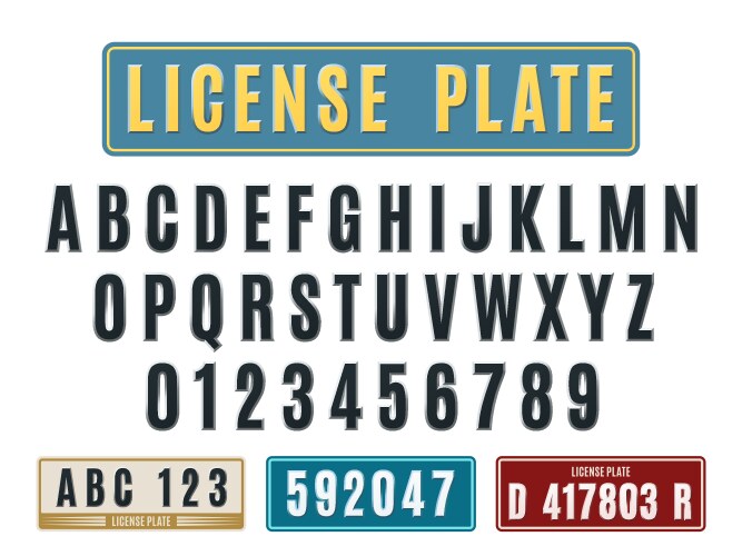 Car license plates alphabet vehicle registration Vector Image