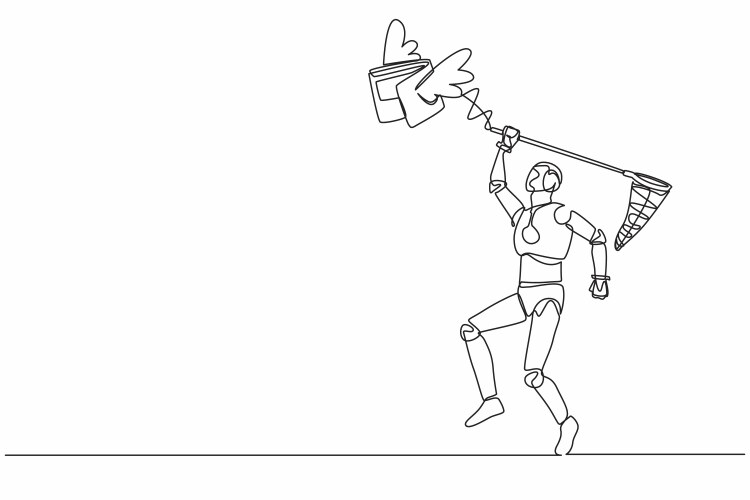 Single one line drawing a robot running while Vector Image