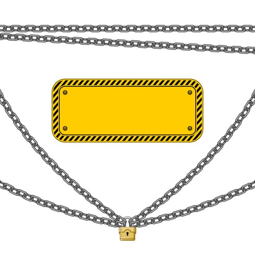 Warning sign with padlock and chains Royalty Free Vector