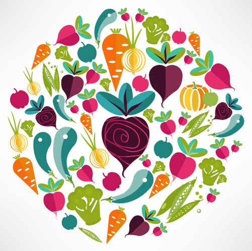 Healthy food with vegetables and fruits Royalty Free Vector