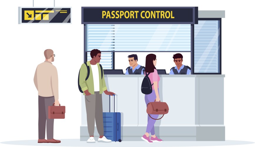 Flight registration queue flat Royalty Free Vector Image