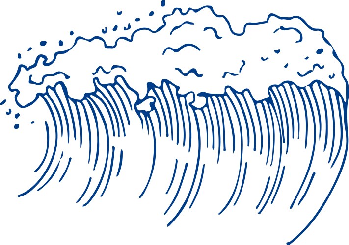 Blue wave sketch sea storm water splash Royalty Free Vector