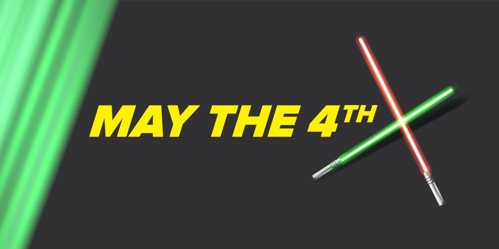 May the 4th with glowing light Royalty Free Vector Image