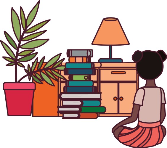 Student girl sitting on his back with stack Vector Image