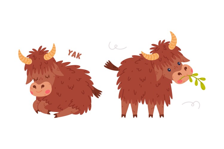 Cute yak character with dense fur and horns Vector Image