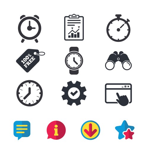 Mechanical clock time icons stopwatch timer Vector Image