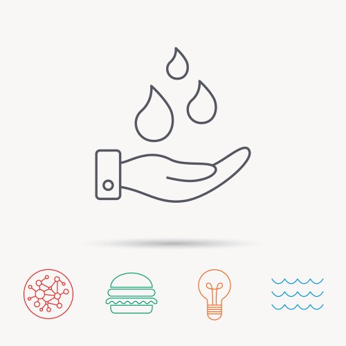 Save water icon hand with drops sign Royalty Free Vector