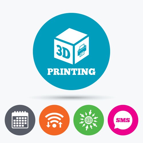 3d print sign icon cube printing symbol Royalty Free Vector
