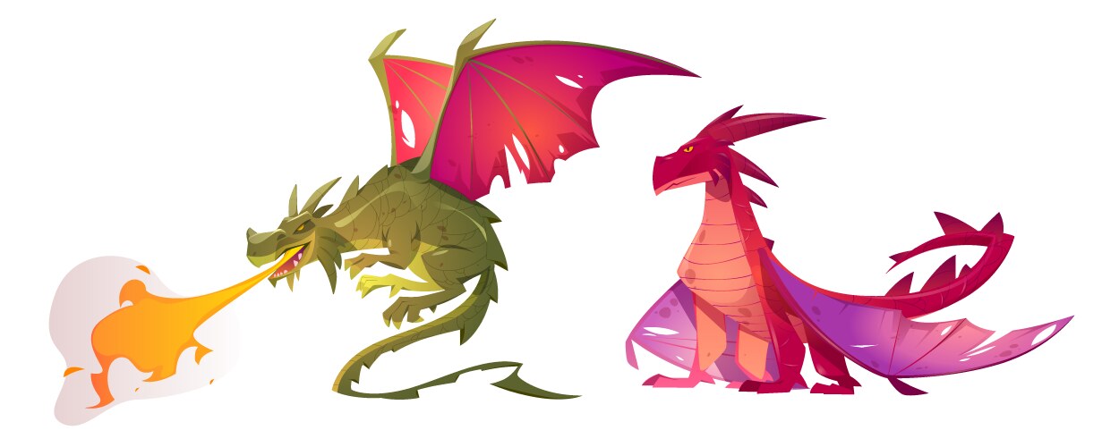Fairy tale dragons magical fire breathing animals Vector Image