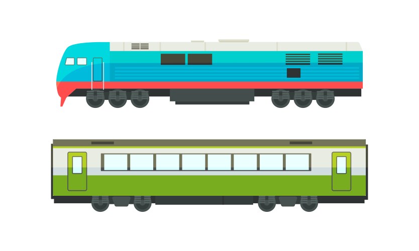 Railway vehicles set side view locomotive Vector Image