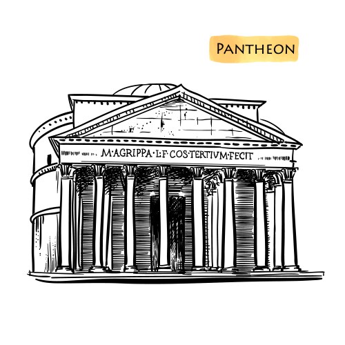 Drawing sketch pantheon rome Royalty Free Vector Image