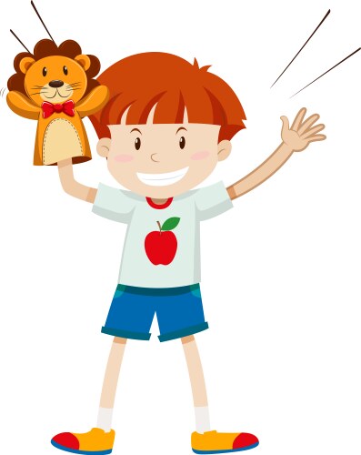 Lion hand puppet with red bow Royalty Free Vector Image