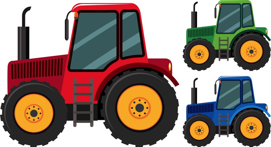 Tractors in three different colors Royalty Free Vector Image