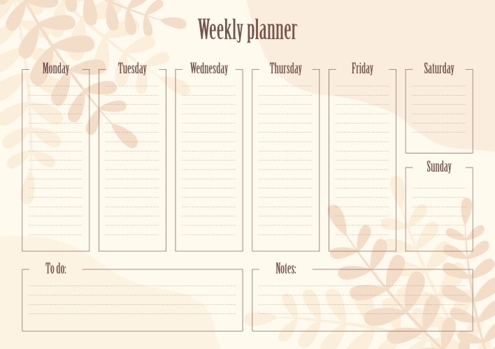 Weekly planner template design Royalty Free Vector Image