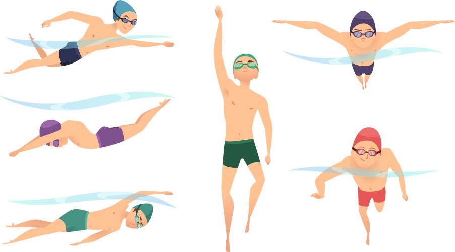 Swimmers set various characters swimming people Vector Image