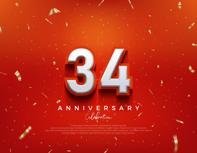 34th anniversary number with shiny gold glitter Vector Image