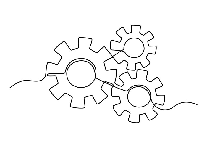 Gears wheel symbol technology continuous one line Vector Image