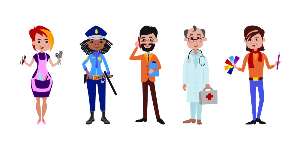 Six people with different professions Royalty Free Vector