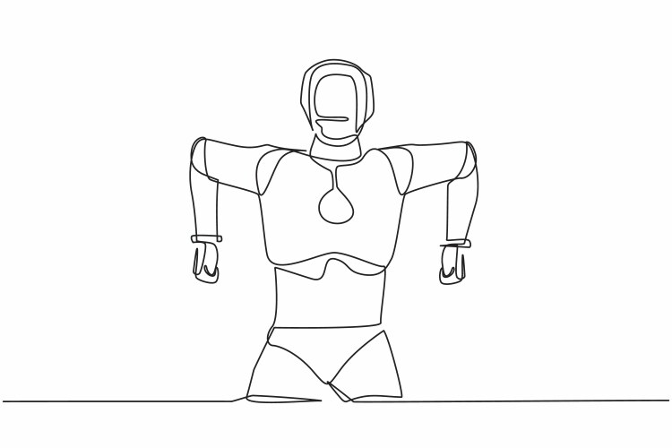 Single Continuous Line Drawing Robot Standing Vector Image