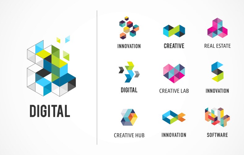 Creative digital colorful logo collection Vector Image