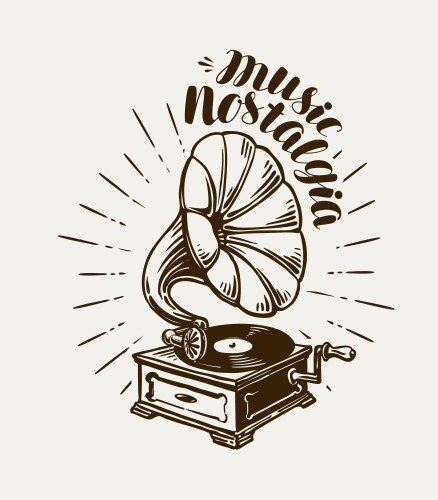 Vintage phonograph gramophone sketch Royalty Free Vector