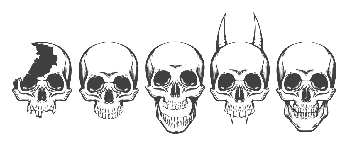 Human skull front and side view set Royalty Free Vector