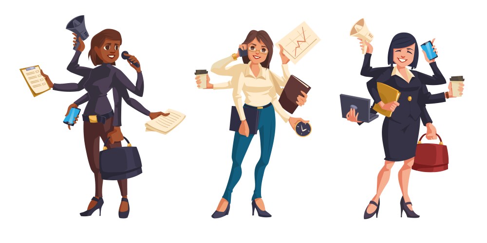 Multitasking business woman with many hands Vector Image