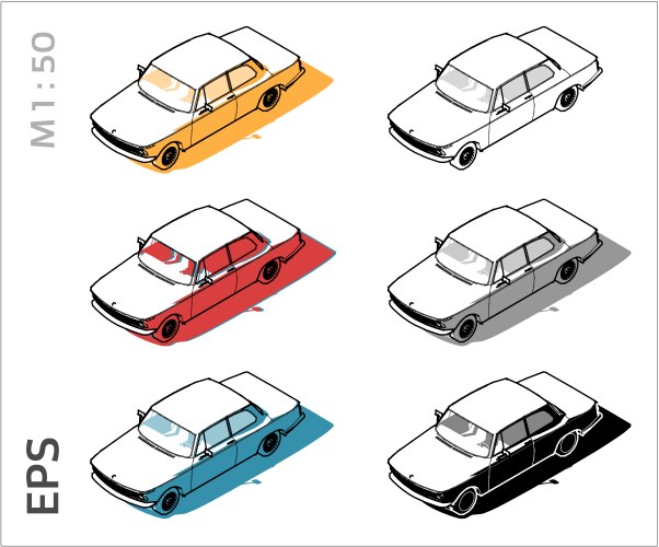 Car icons set for architectural drawing Royalty Free Vector