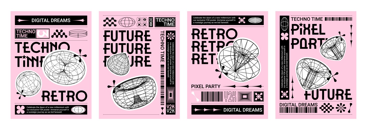 Y2k style science banners set Royalty Free Vector Image