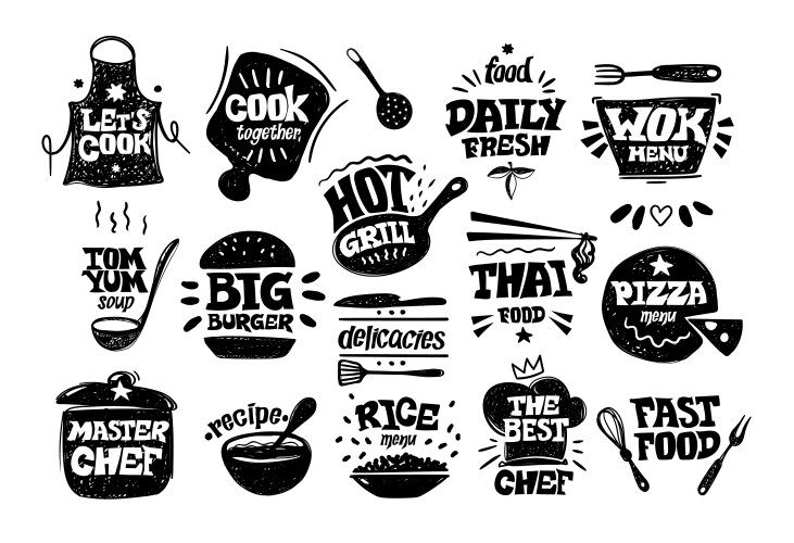 Homemade food badges kitchen cooking symbols Vector Image