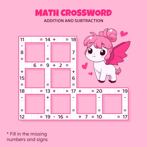 Math crossword puzzle addition and subtraction Vector Image