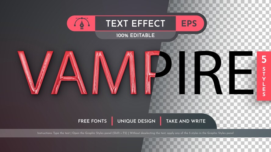 Set 5 horror editable text effects font styles Vector Image
