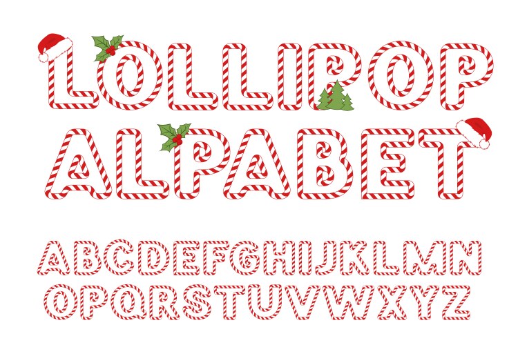 Cartoon christmas candy cane hand drawn font Vector Image