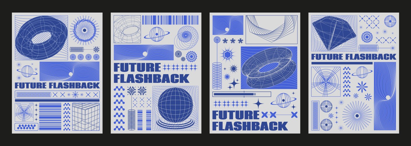 Y2k style science banners set Royalty Free Vector Image