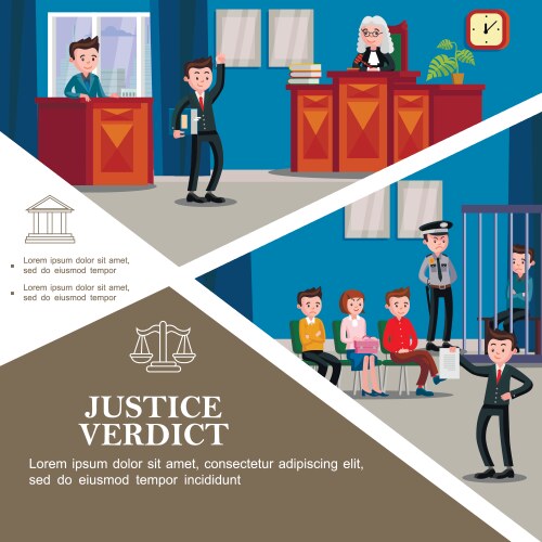 Judicial system icons set Royalty Free Vector Image