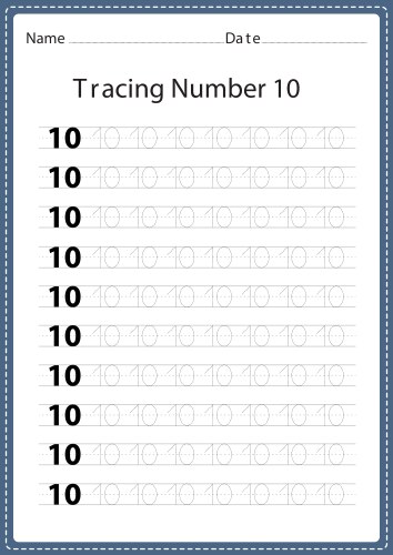 Tracing number 9 worksheet for kindergarten Vector Image