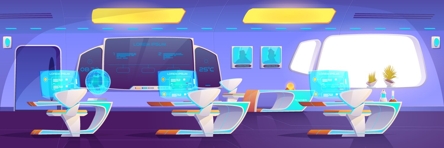 Futuristic classroom on space ship studying area Vector Image