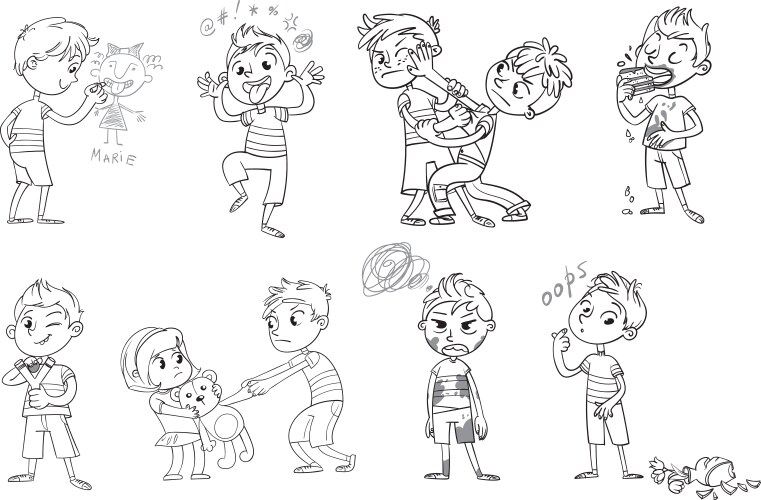 Bad behavior funny cartoon character Royalty Free Vector