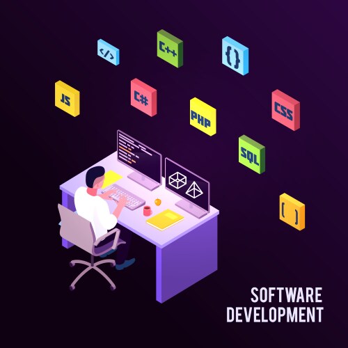 Isometric programmer coding new project web Vector Image