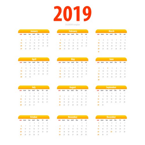 Printable calendar 2019 simple template Royalty Free Vector
